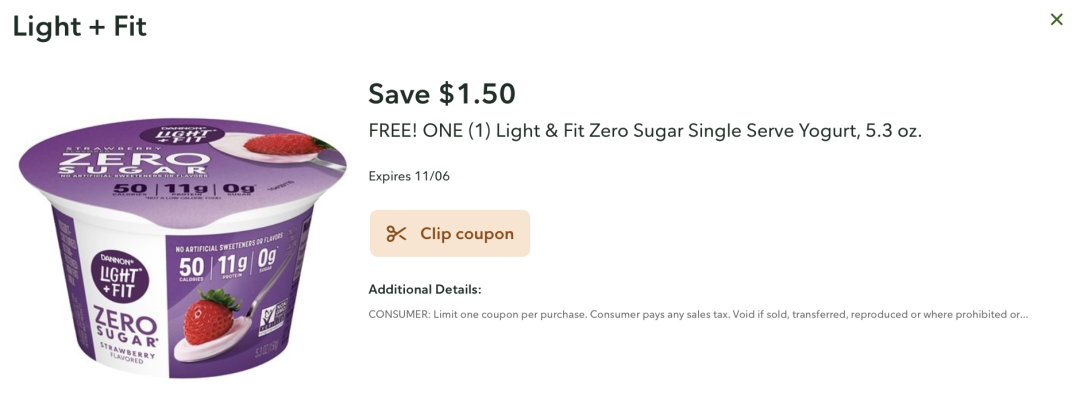 Look For A Free Light & Fit Zero Sugar Single Serve Yogurt Coupon ...
