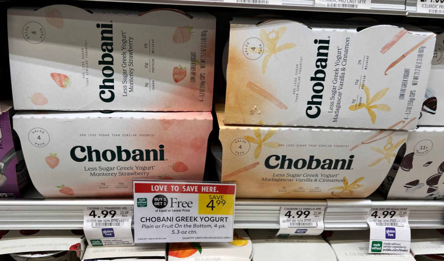 Chobani Greek Yogurt 4-Packs As Low As $2 At Publix (50¢ Per Cup ...
